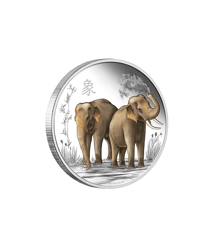 Feng Shui Silver Coin - Elephants