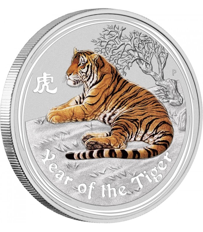 1 Kilo Lunar Series II 2010 Gemstone Tiger Silver Coin