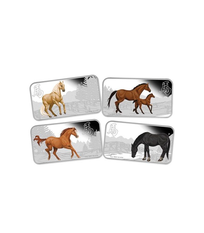 Lunar Calendar Series 2014 Year of the Horse 1oz Silver Rectangle Four ...